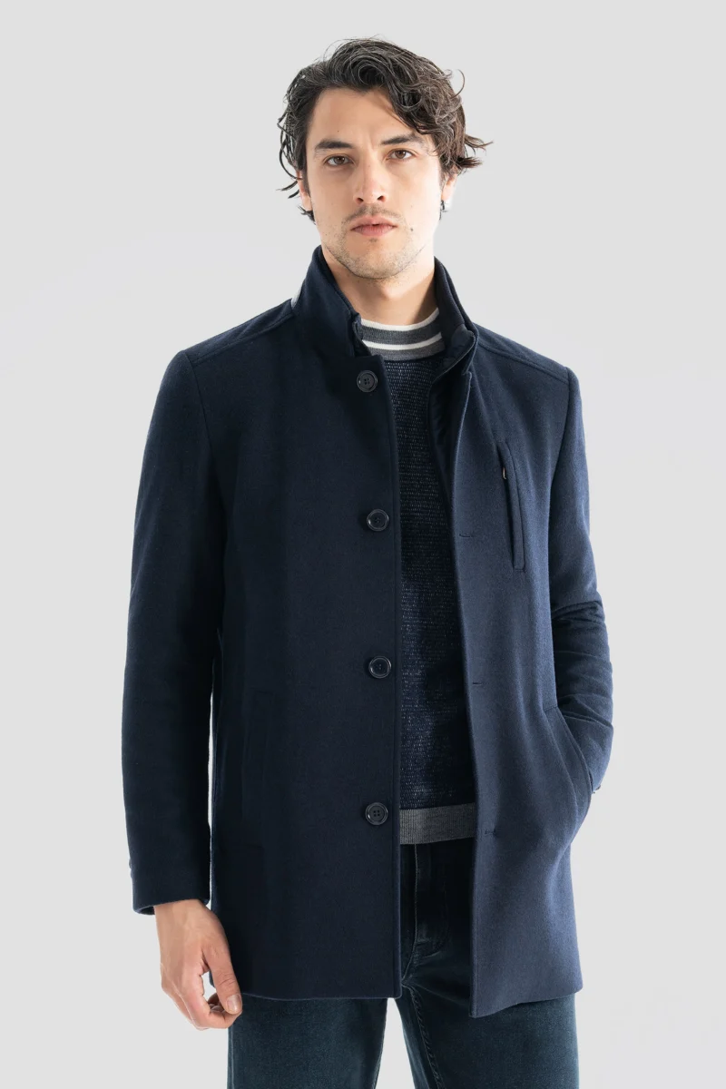 Navy Blue Wool Coat – 2025 SPRING SUMMER COLELCTION