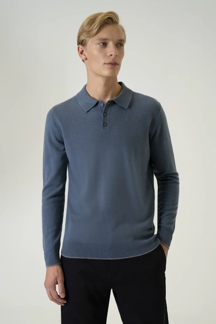 Blue Cashmere Blend Polo Neck Knitwear – CLIMBER 2026 Spring Summer ...